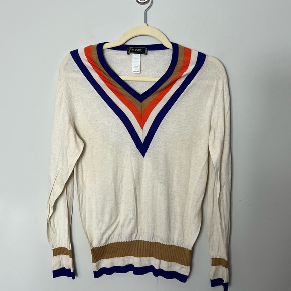 Versace | Sweaters | Vintage Versace Cashmere Silk V Neck Sweater Retro ...